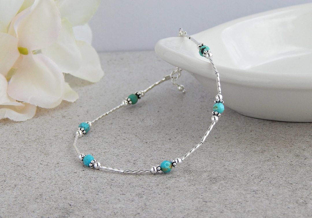 Turquoise Ankle Bracelet Sterling Silver Anklets For Women Turquoise