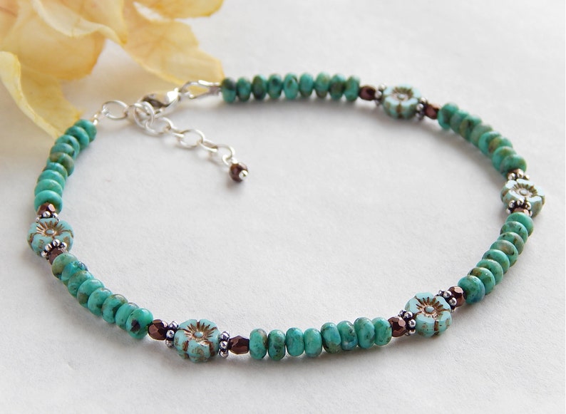Turquoise Anklet for Women Turquoise Ankle Bracelet Flower - Etsy