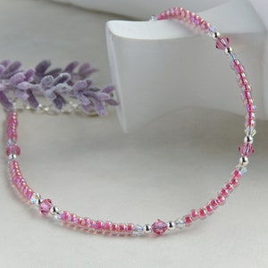 Pink Crystal Ankle Bracelet, Sterling Silver Pink Anklet for Women ...