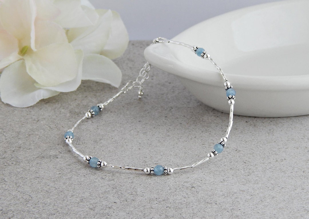 Aquamarine Anklet With Sterling Silver, Anklets for Women, March ...