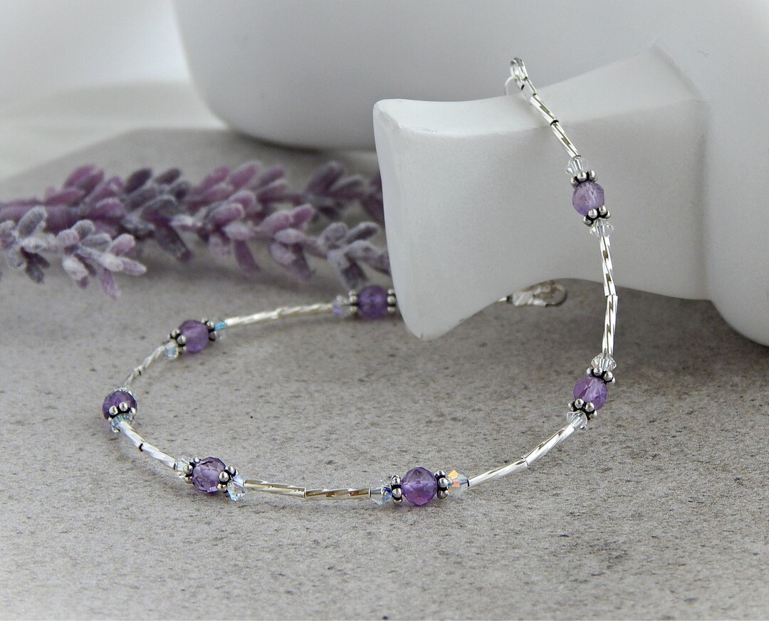 Amethyst Anklet Sterling Silver Anklets For Women Boho Ankle Bracelet February Birthday T 