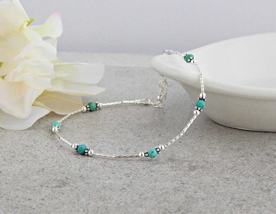 Turquoise Ankle Bracelet, Sterling Silver Anklets for Women, Turquoise ...