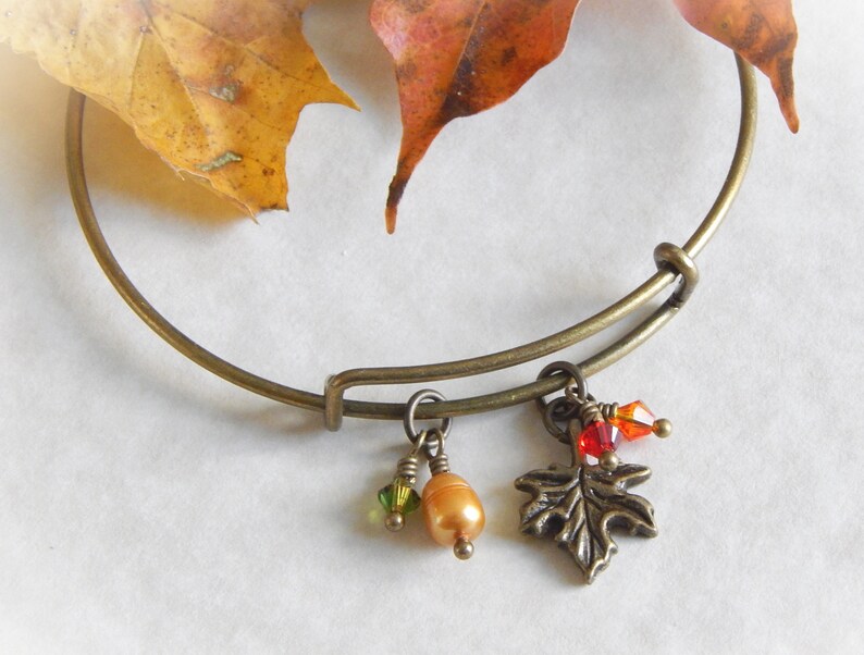 Fall Charm Bracelet With Crystals Maple Leaf Bracelet Fall - Etsy