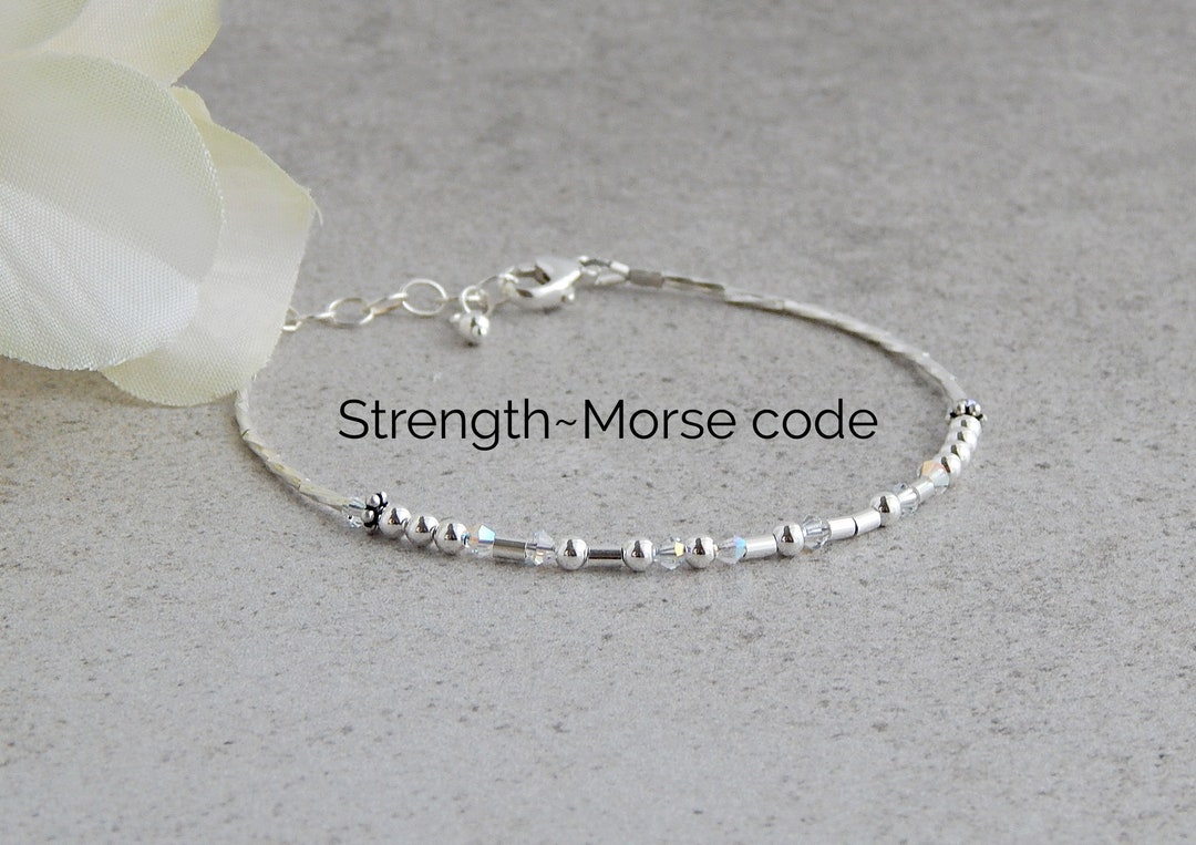 Morse Code Bracelet Sterling Silver, Strength Bracelets for Women, Morse Code Bracelet Women ...