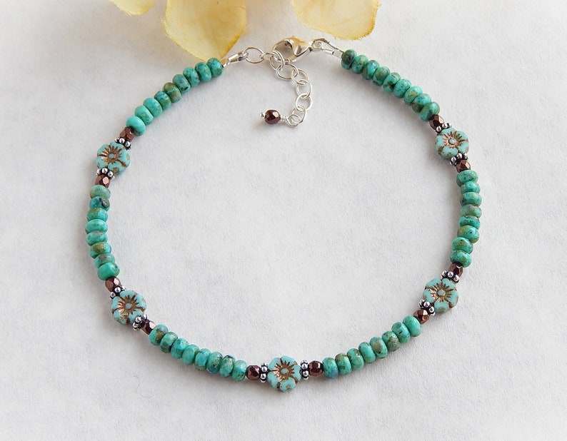Turquoise Anklet for Women Turquoise Ankle Bracelet Flower - Etsy