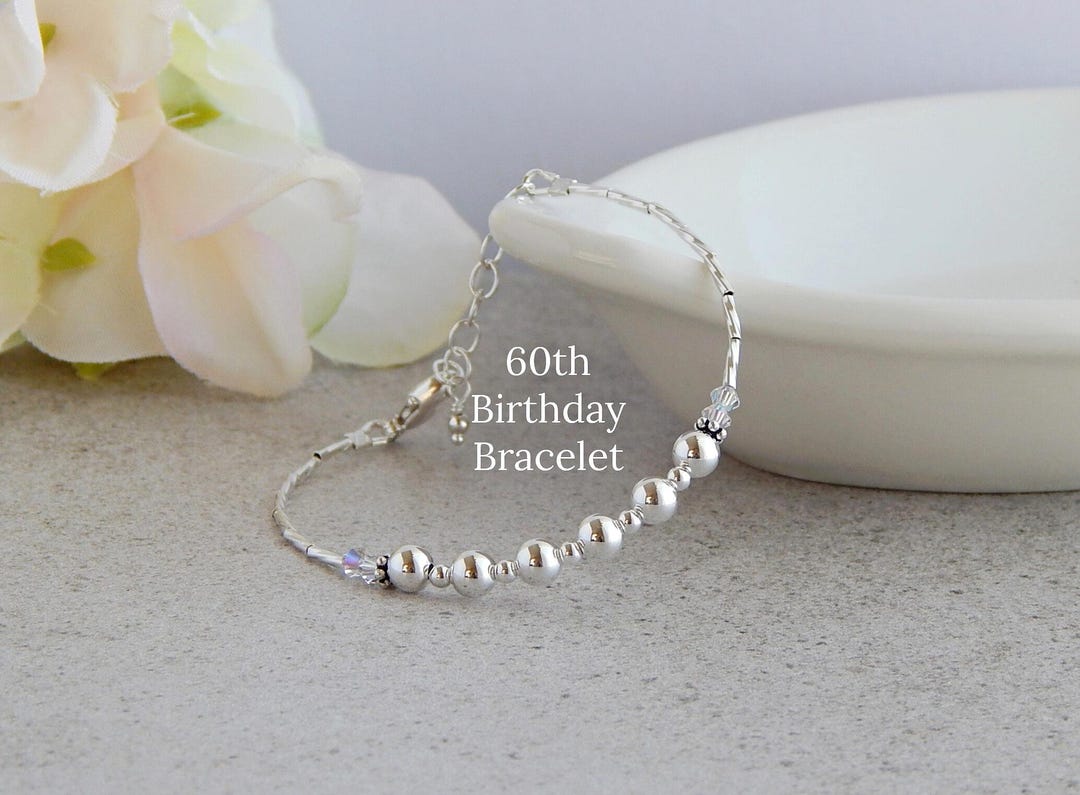 60th Birthday Bracelet Sterling Silver, 60th Birthday Gift for Women ...