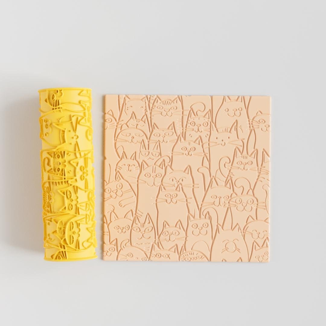 Cartoon Cats Texture Roller Seamless Polymer Clay Texture Roller ...