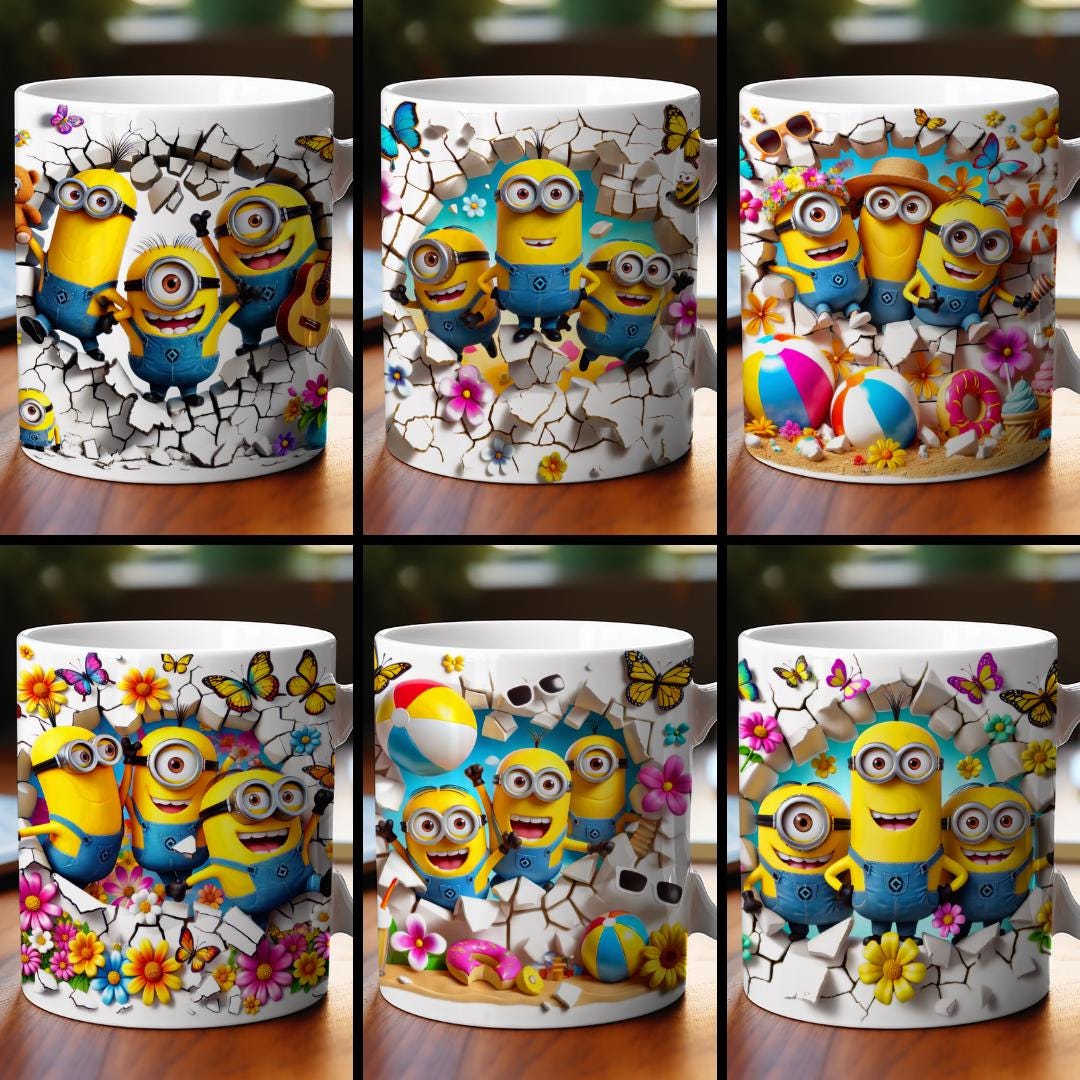 3D Effect Minions Mug Wrap, 11 Oz & 15 Oz Mug Bundle Sublimation Wrap ...