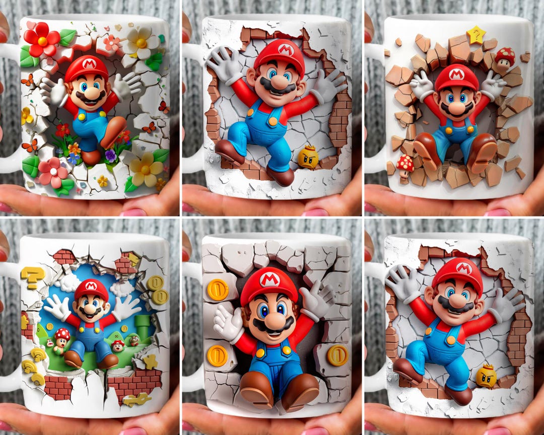 3D Effect Super Mario Mug Wrap, 11 Oz & 15 Oz Mug Bundle Sublimation ...