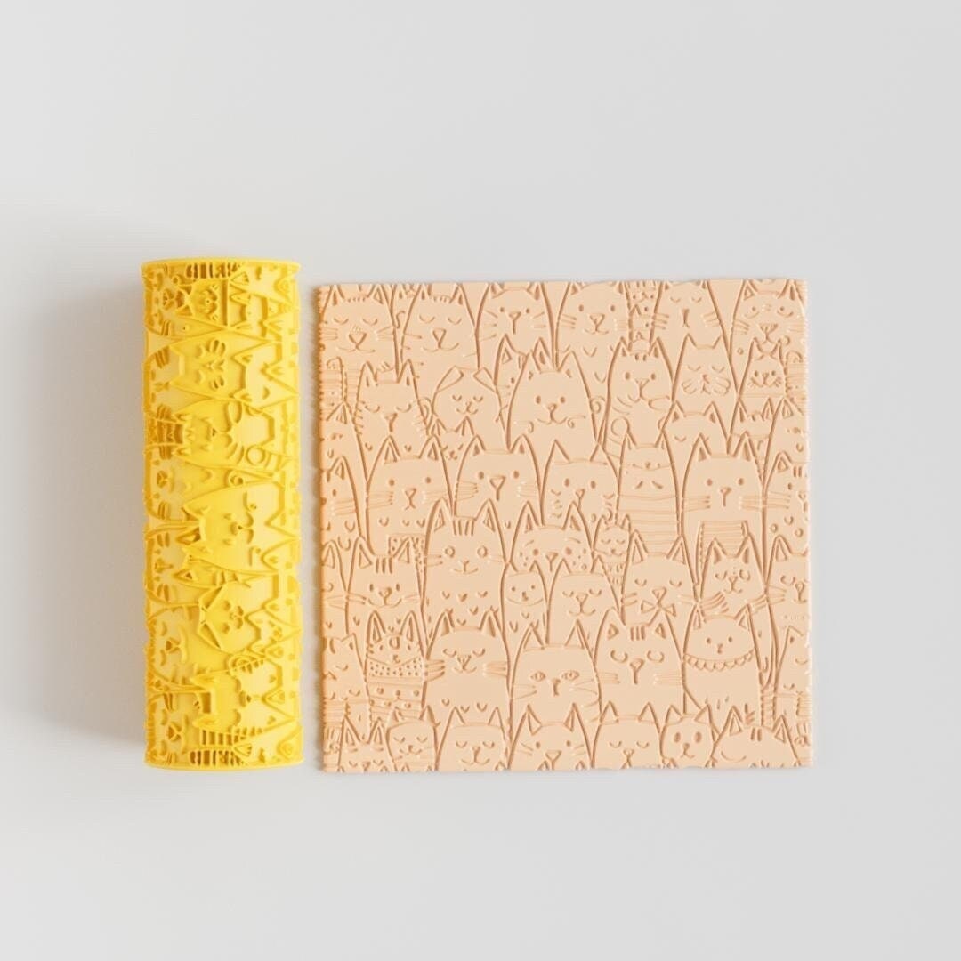 Cartoon Cats Texture Roller Seamless Polymer Clay Texture Roller ...