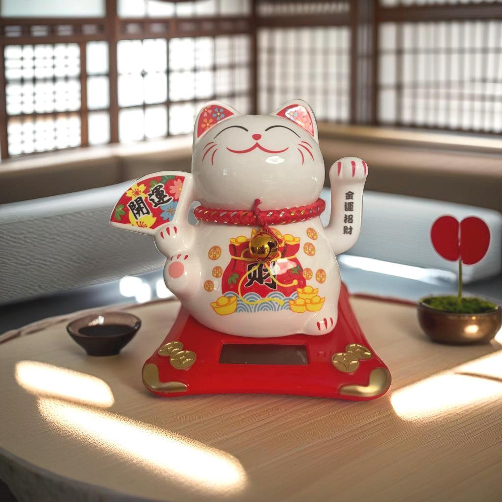 Solar Powered Waving Arm Lucky Cat Maneki-neko Beckoning Cat Lucky Cat ...