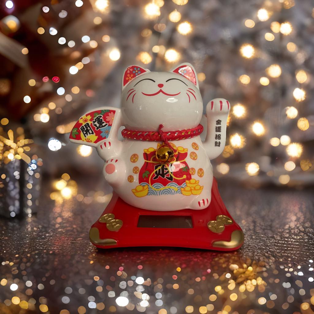 Solar Powered Waving Arm Lucky Cat Maneki-neko Beckoning Cat Lucky Cat ...