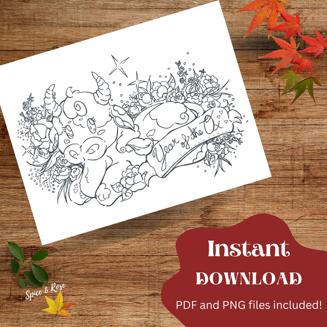 Chinese Zodiac Year of the Ox || Adult Coloring Page - Etsy