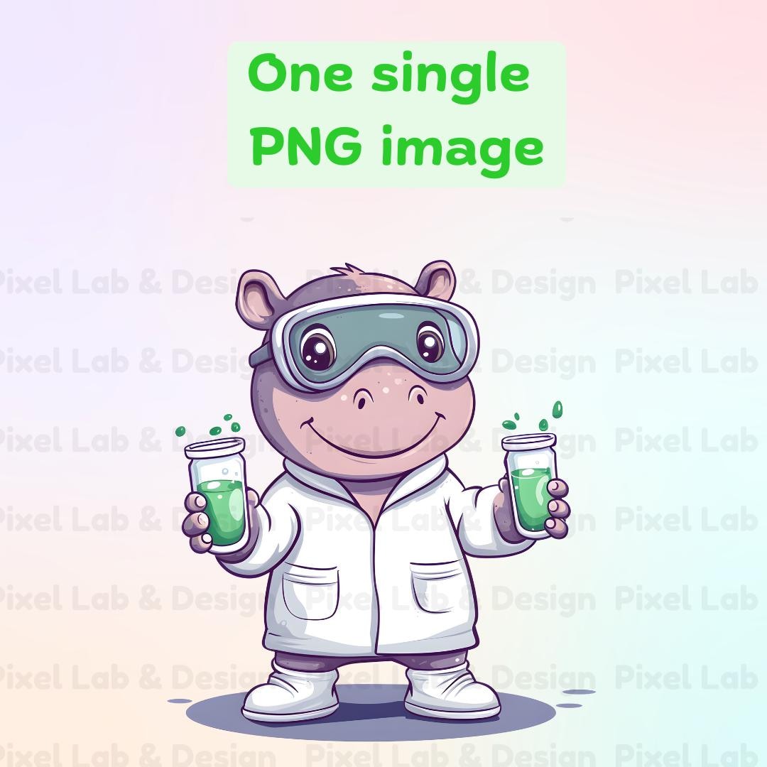 Cute Baby Hippo as Scientist Puppy Clipart / Funny Hippo / Digital File ...