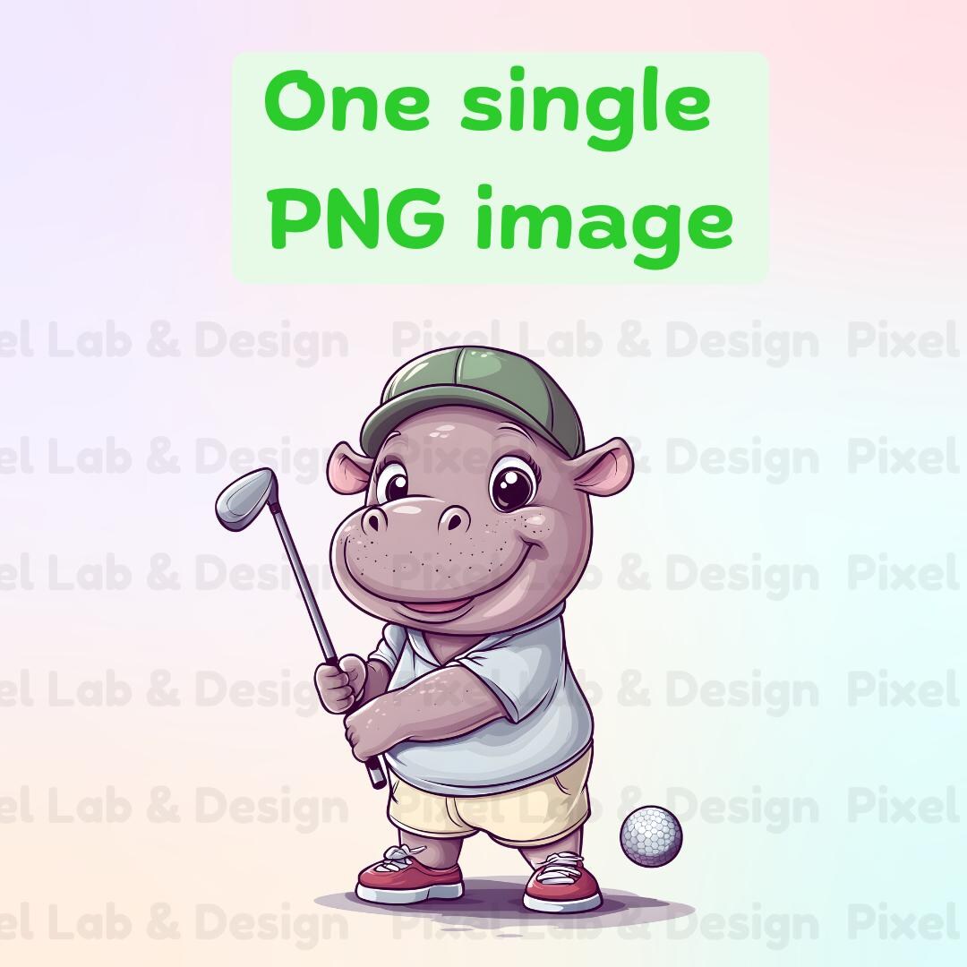 Cute Baby Hippo Playing Golf / Puppy Clipart / Funny Hippo / Digital ...