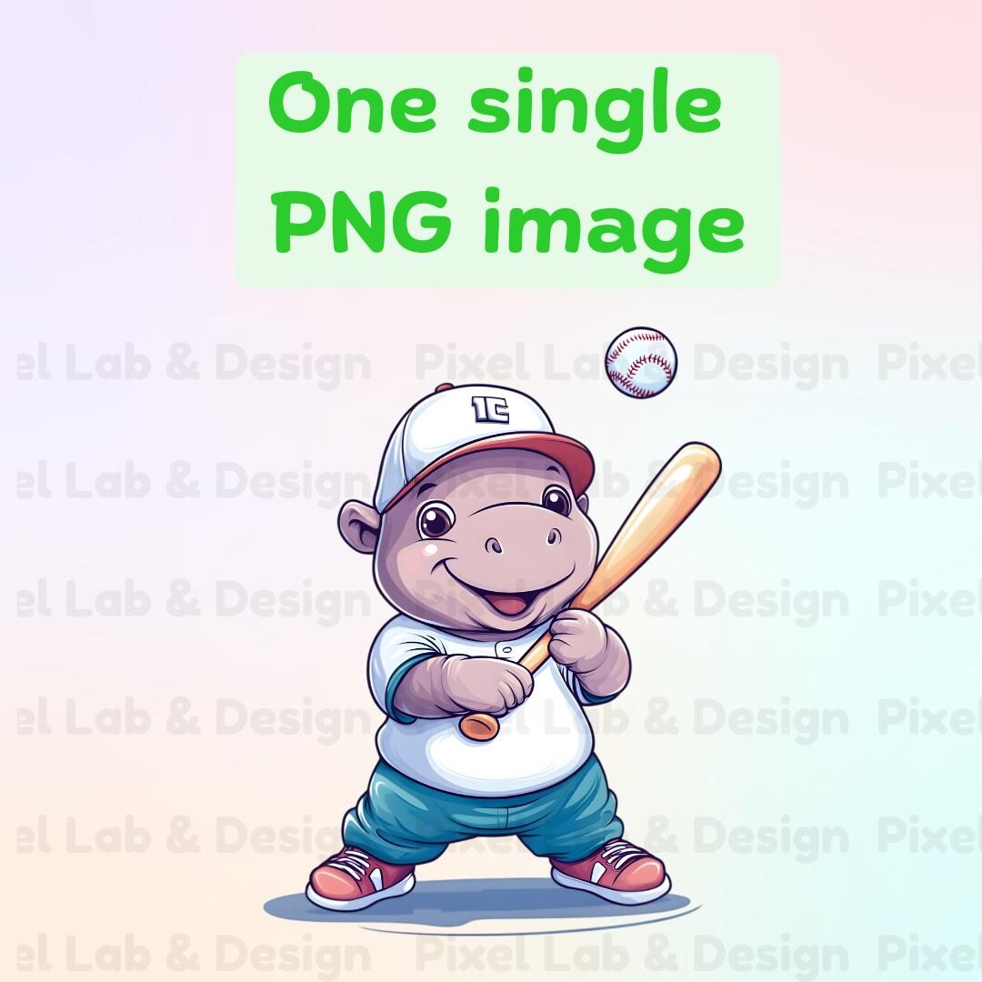 Cute Baby Hippo Playing Baseball puppy Clipart / Funny Hippo / Digital ...