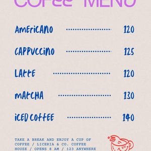 Trendy Coffee Menu, Food Menu Template, Bold Text Coffee Menu - Etsy