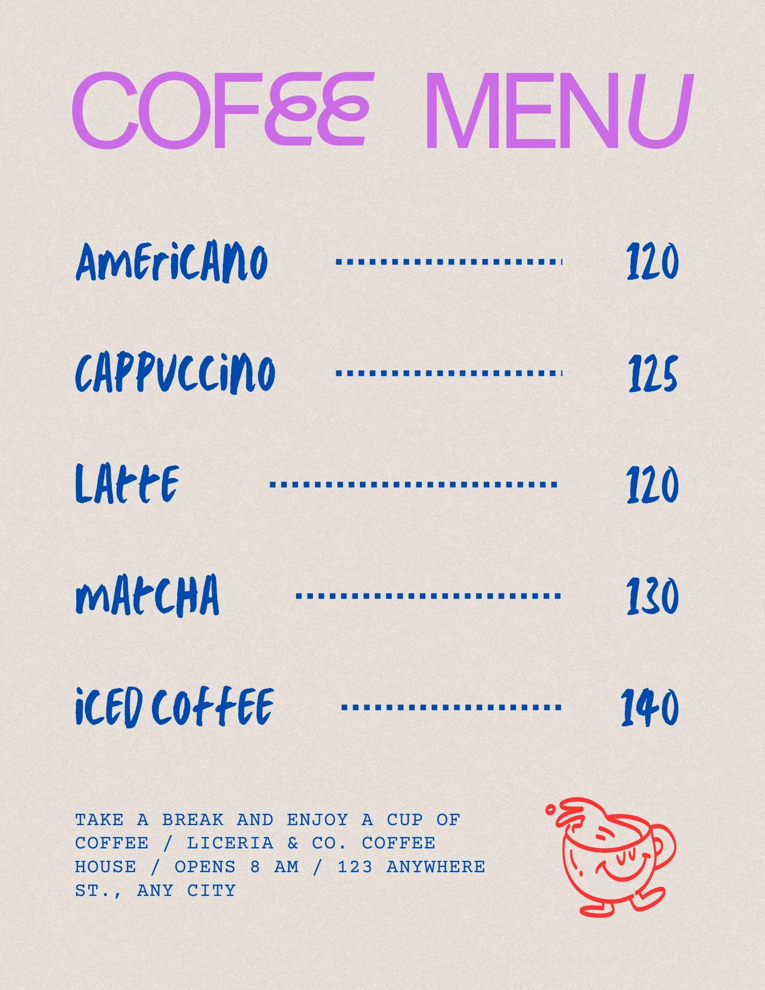 Trendy Coffee Menu, Food Menu Template, Bold Text Coffee Menu - Etsy