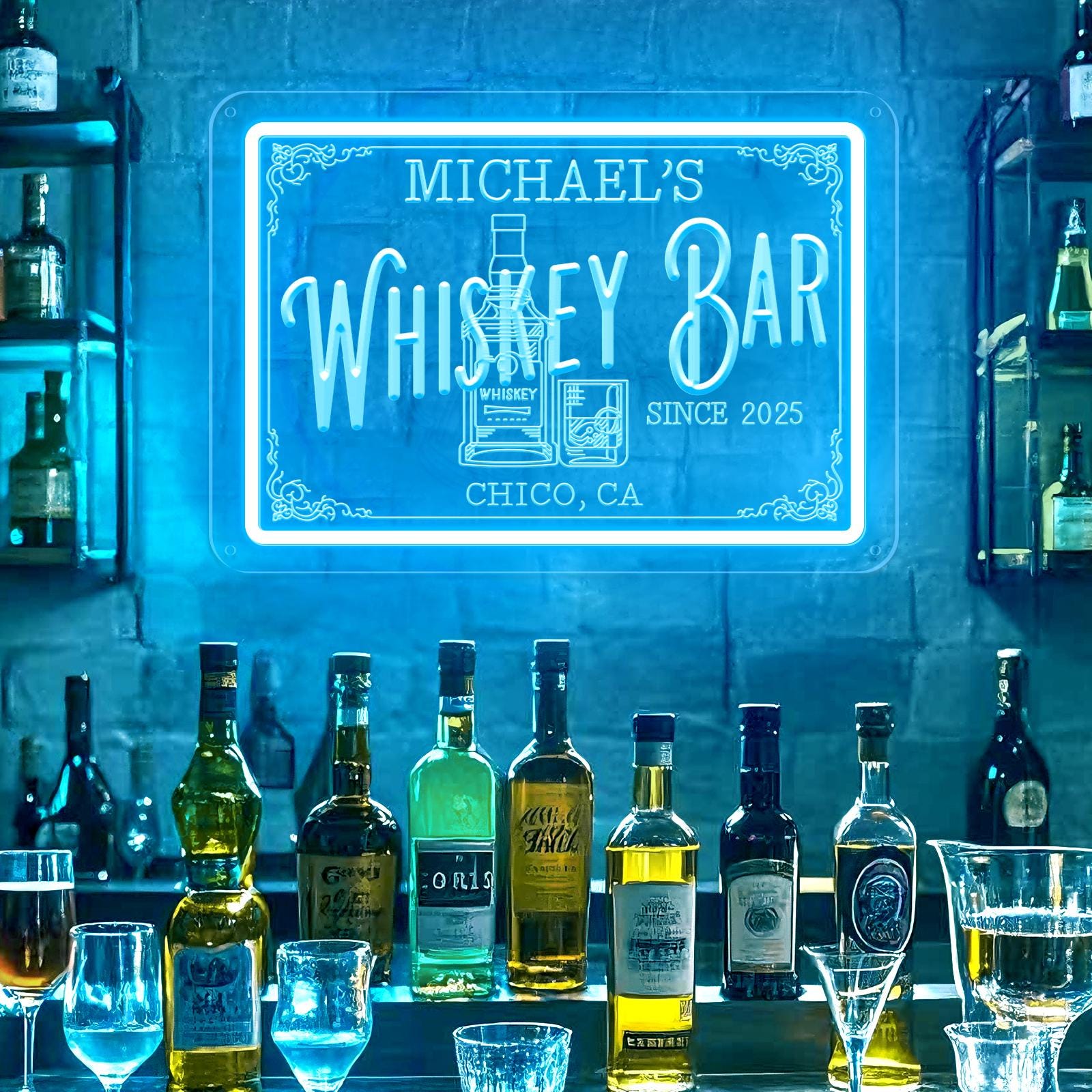 Personalized Whiskey Bar LED Neon Sign, Custom Man Cave Decor - Etsy