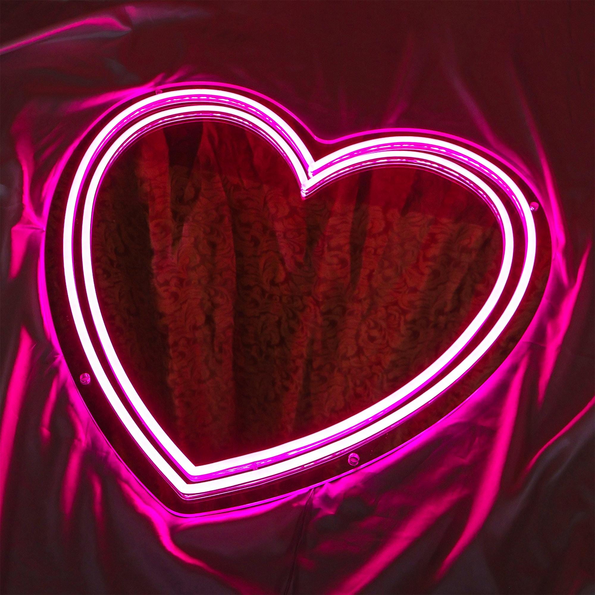 Heart Mirror Neon Sign, Pink Room Decor, Dorm Decoration - Etsy