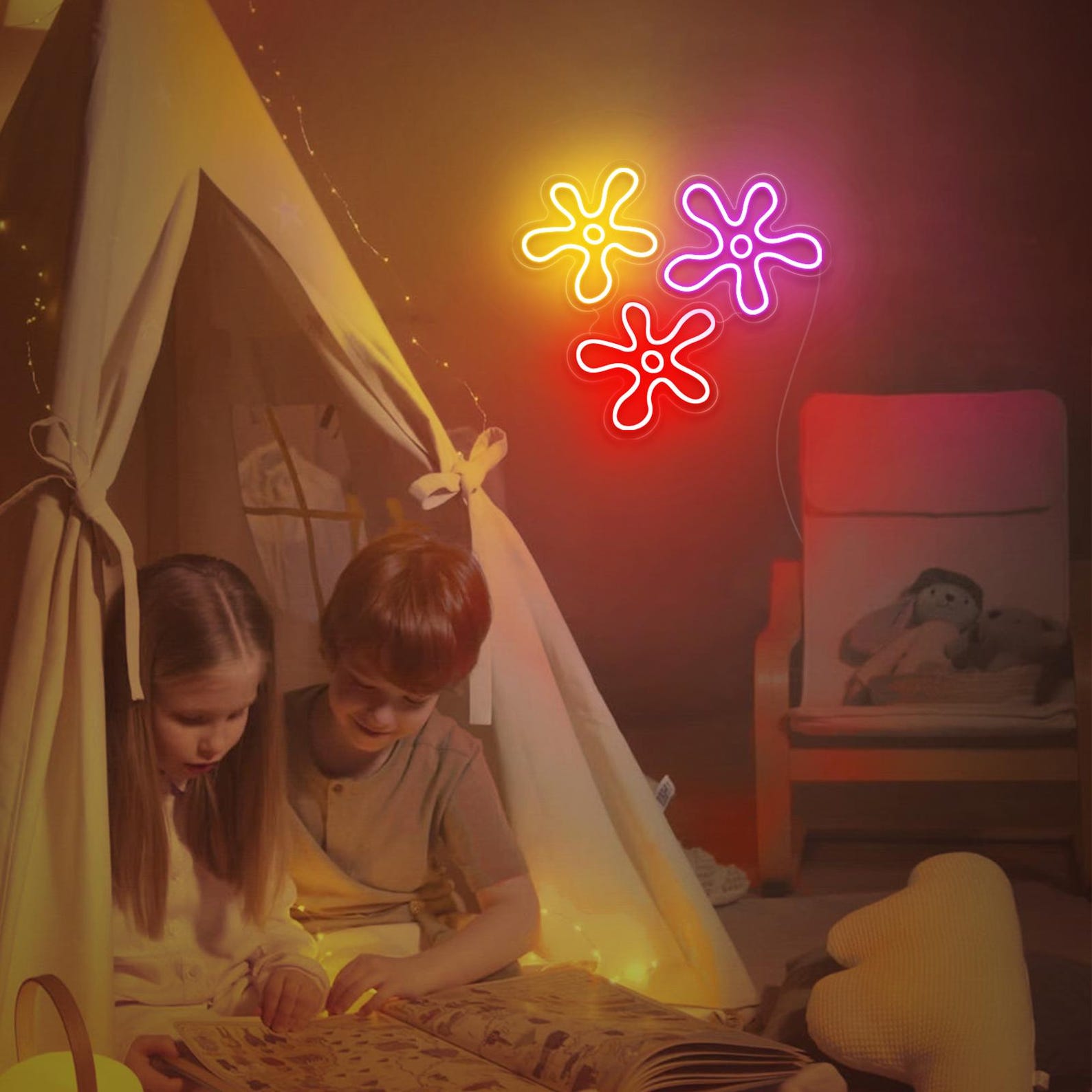 Popping Flowers Neon Sign, Spongebob Flower Neon Sign, Led Neon Sign ...