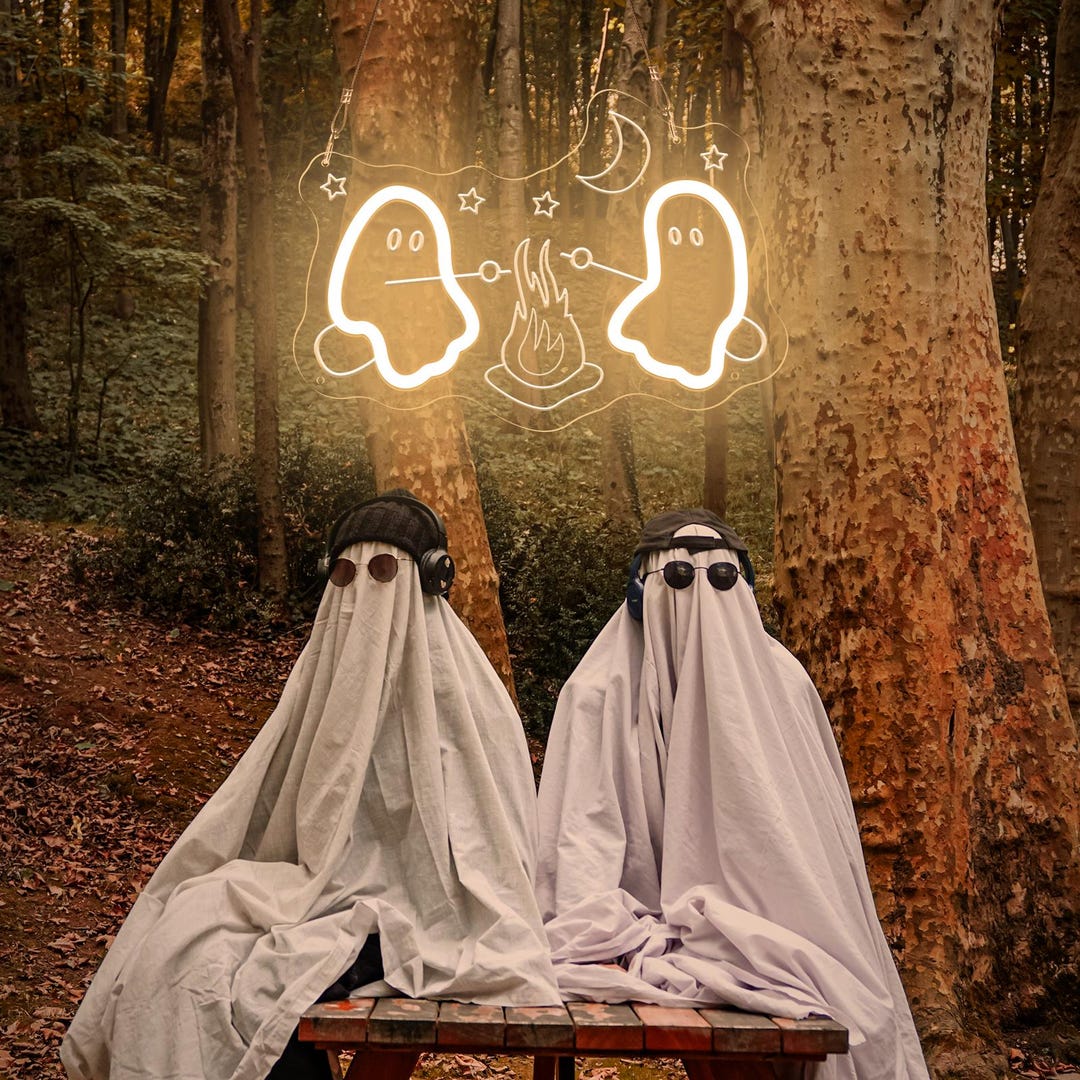 Ghost Camping Neon Sign,cute Ghost Halloween Wall Decor,spooky Season ...