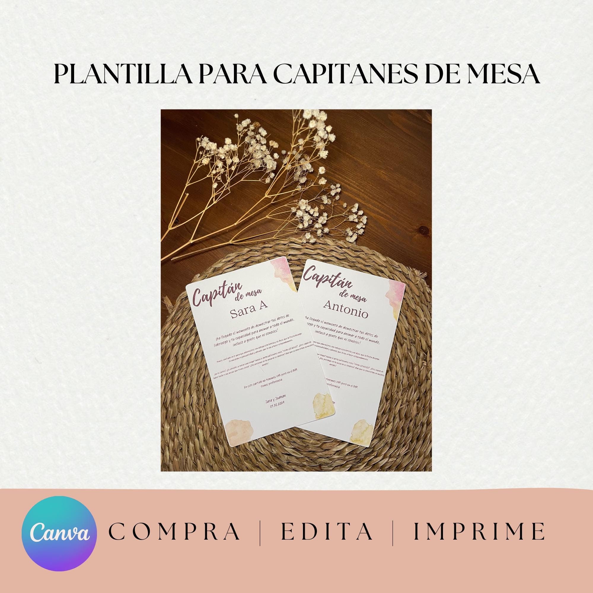 Plantilla editable en Canva, para capitanes de mesa en bodas, bautizos ...