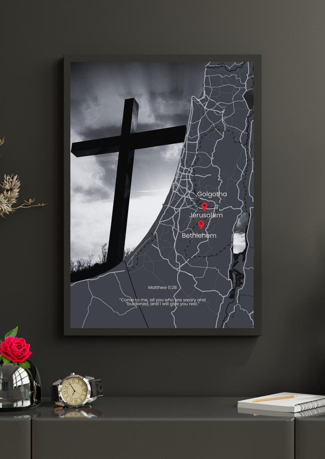 Christian Map Art Print With Location Markers Birthplace of Jesus ...