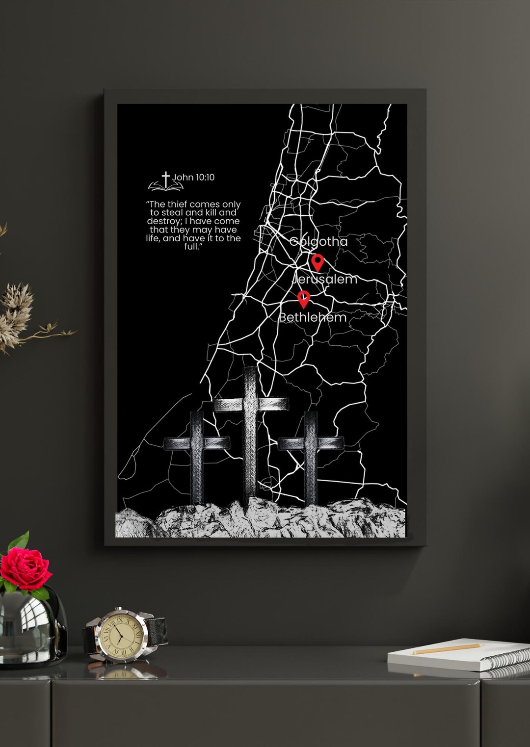 Christian Map Art Print With Location Markers Birthplace of Jesus ...