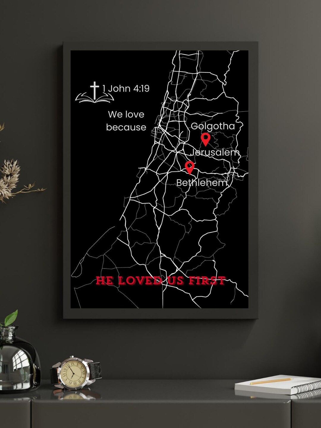 Christian Artistic Map Art Print With Location Markers for the ...