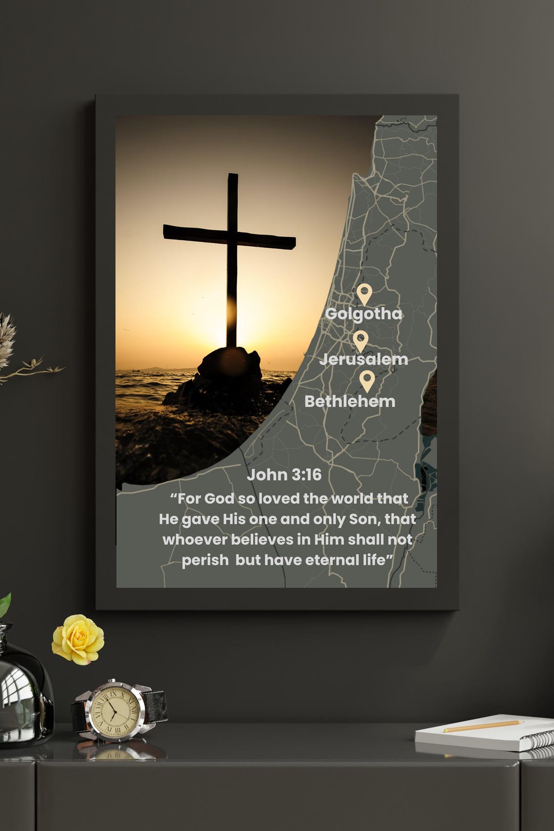 Crucifixion Map Poster: Golgotha, Jerusalem, Bethlehem (digital ...