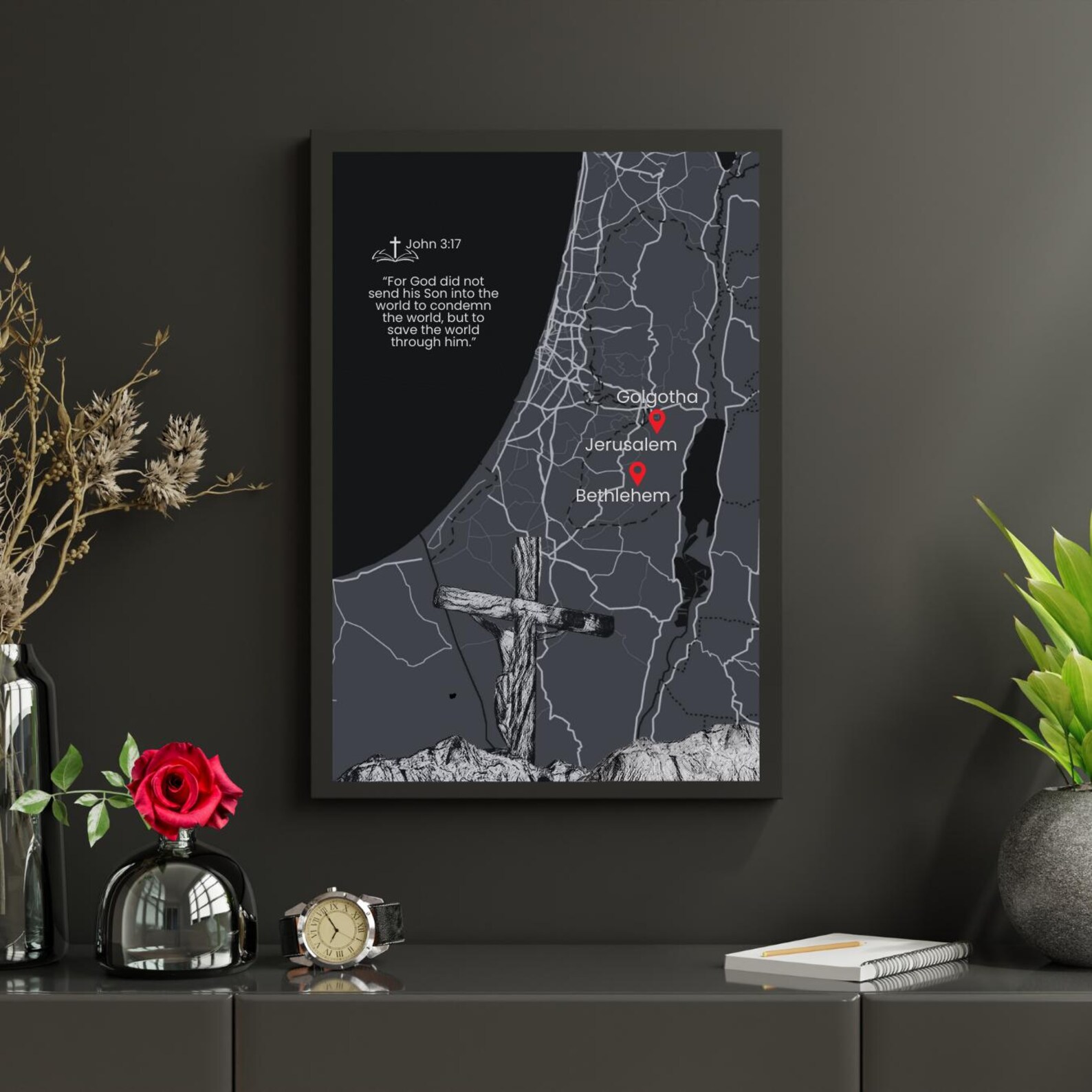 Christian Map Art Print and Bible Verse (john 3:17) Marker the ...