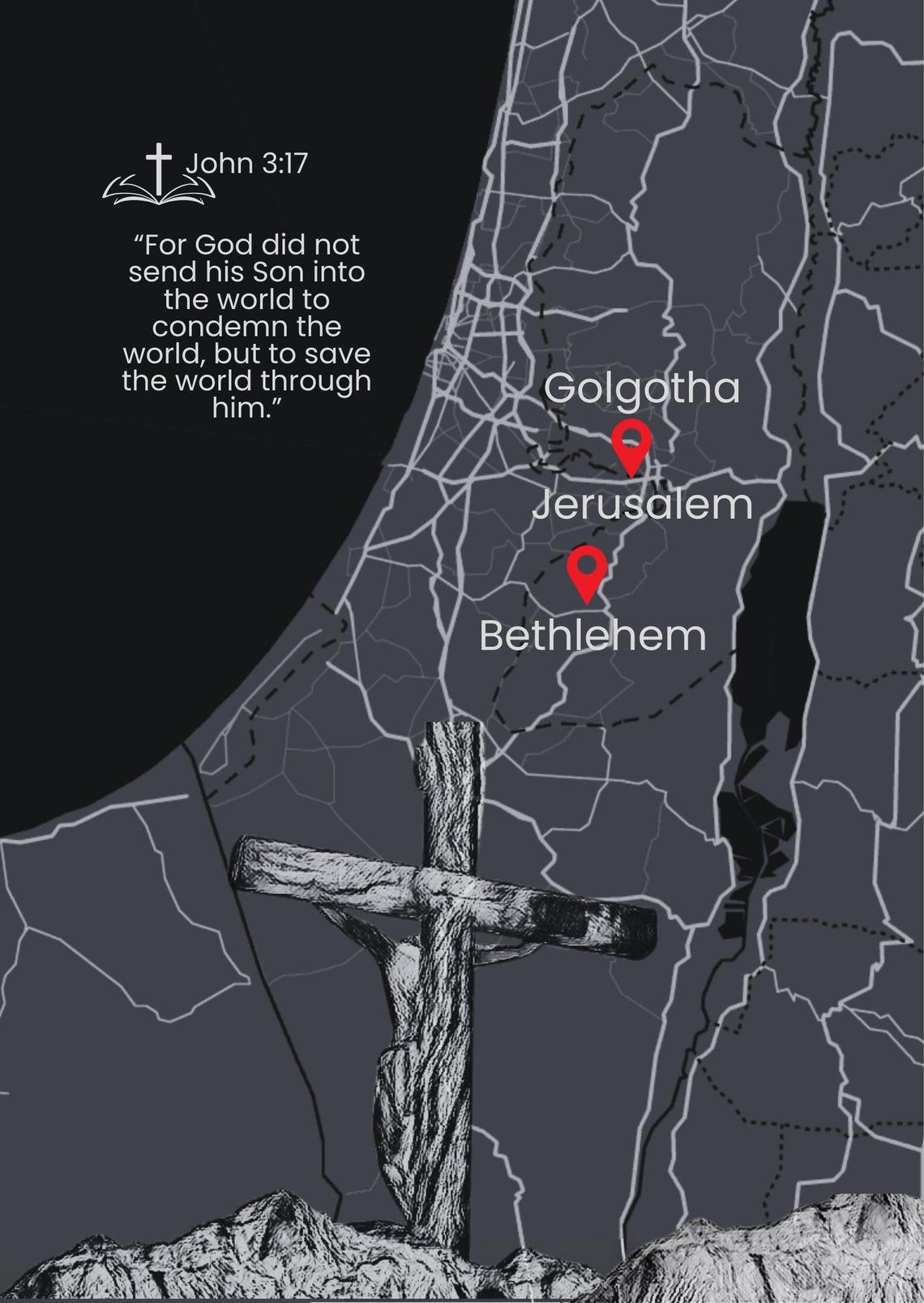 Christian Map Art Print and Bible Verse (john 3:17) Marker the ...