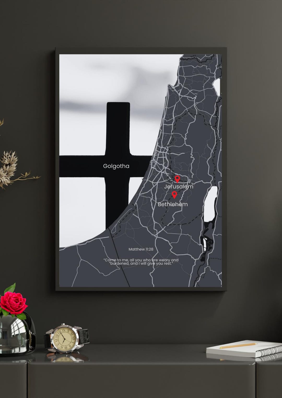 Christian Map Art Print With Location Markers Birthplace of Jesus ...