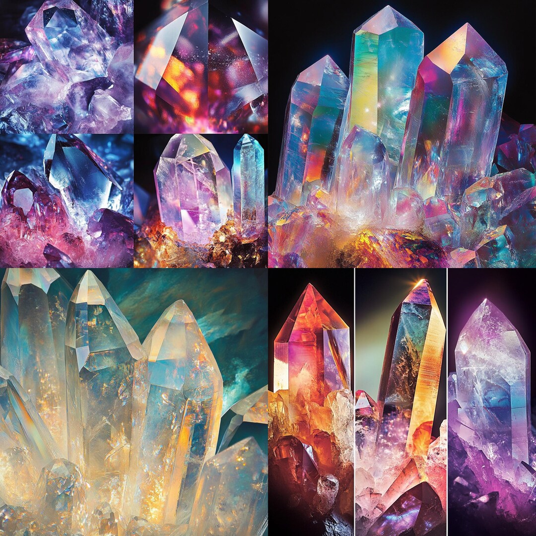 Luminous Crystal Art Print Set - Gemstone Details, Ethereal Glow ...