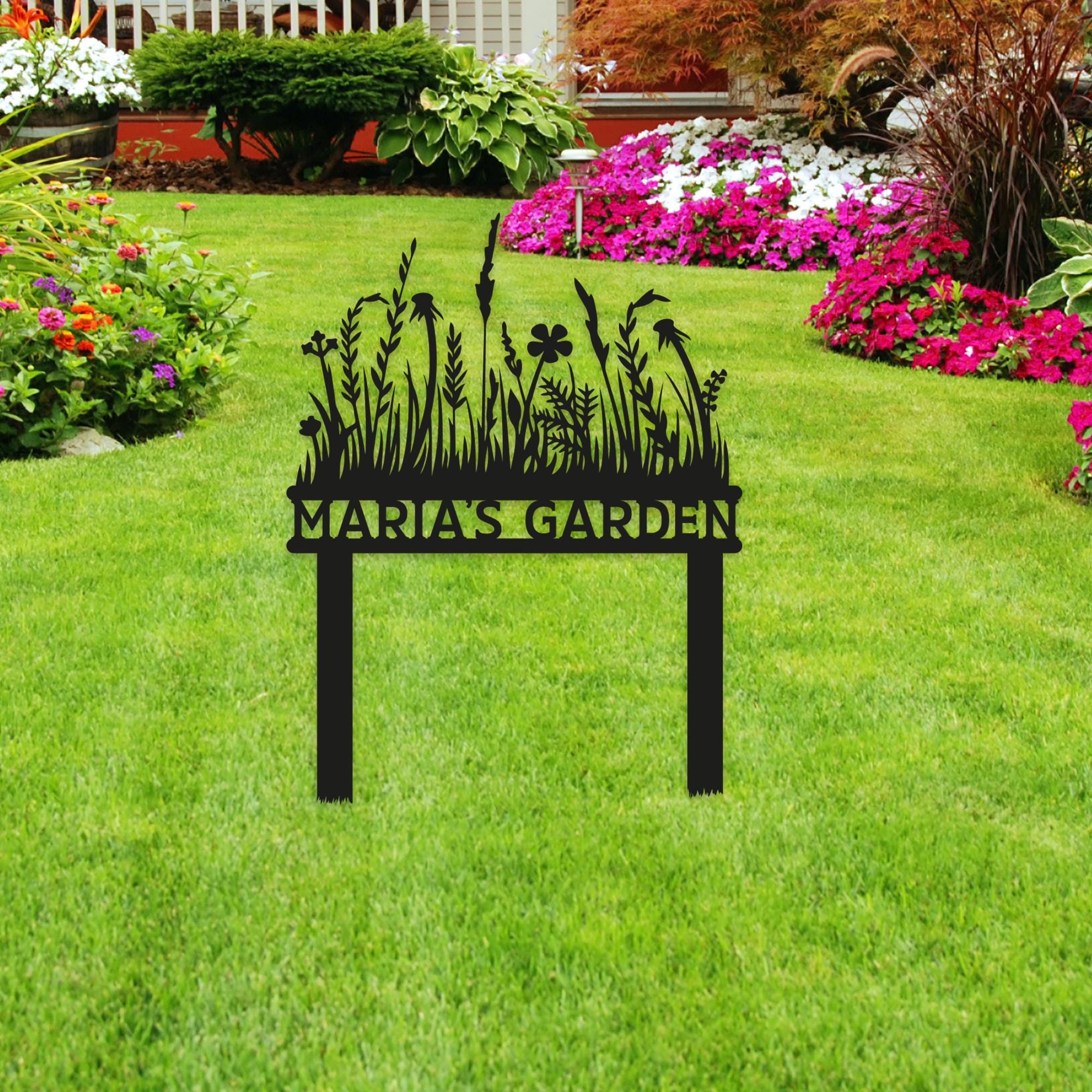 Custom Flowers Metal Garden Decor, Sign for Flower Beds, Personalized ...