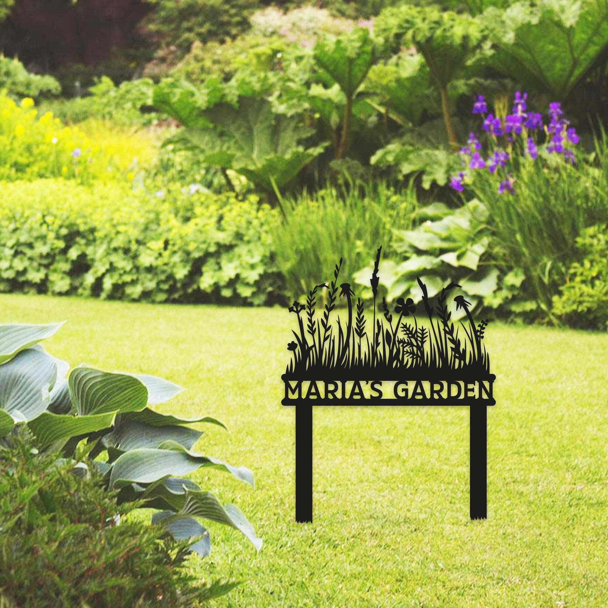 Custom Flowers Metal Garden Decor, Sign for Flower Beds, Personalized ...