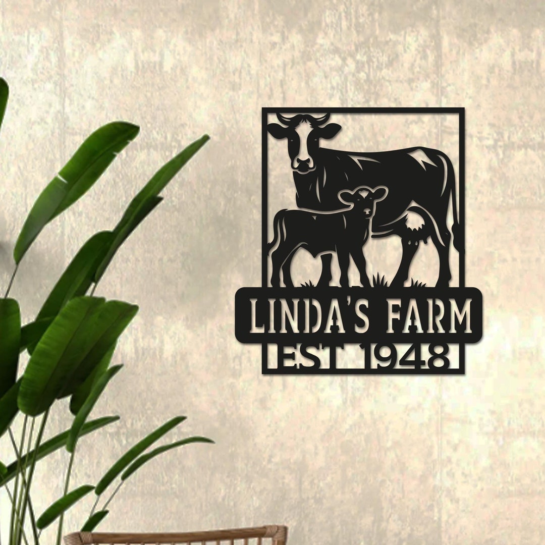 Custom Cow Farm Metal Wall Sign, Farmhouse Decor, Personalized Cow Sign ...