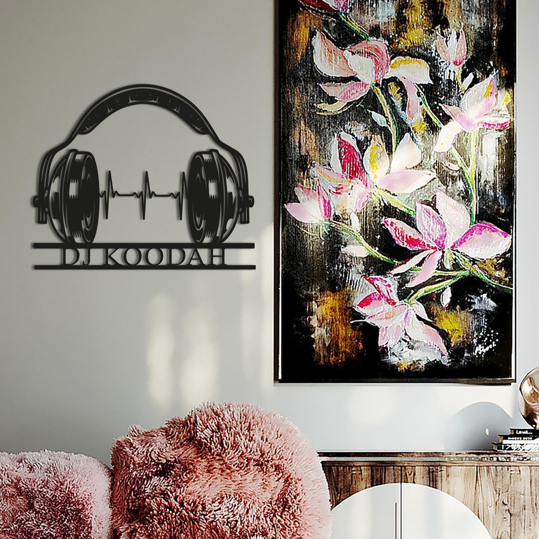 Custom DJ Headphone Metal Wall Sign, Personalized Headphone Sign ...