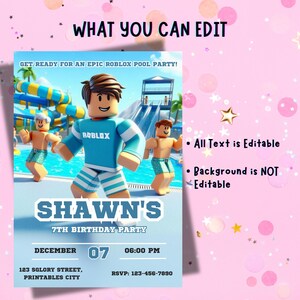 Roblox Pool Party Birthday Invitation Gamer Party Invite Roblox Boy ...