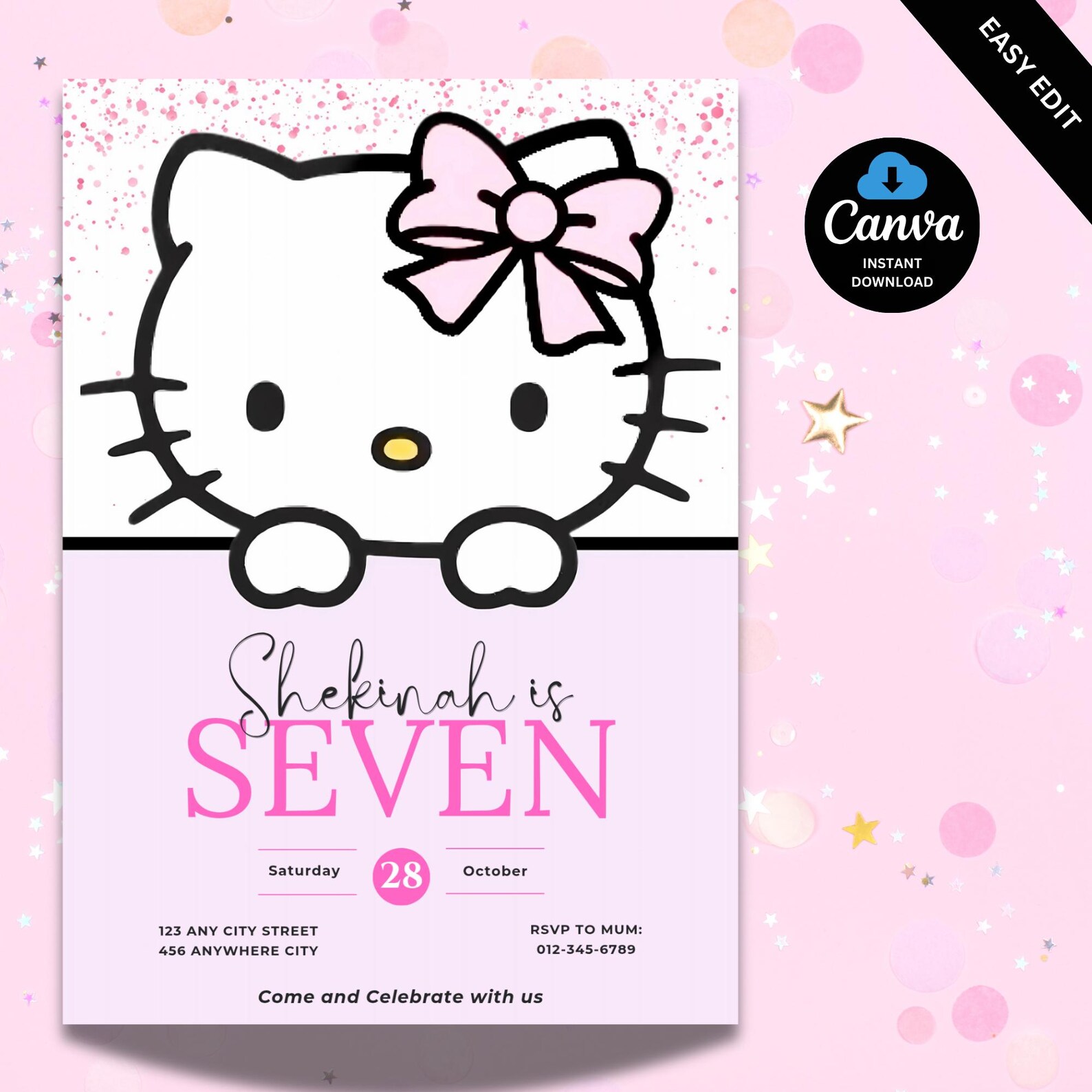 Kitty Invitation Editable Birthday Kitty Invitation Kitty Digital ...