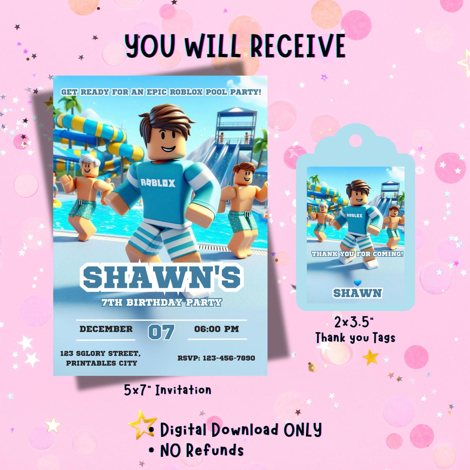Roblox Pool Party Birthday Invitation Gamer Party Invite Roblox Boy ...