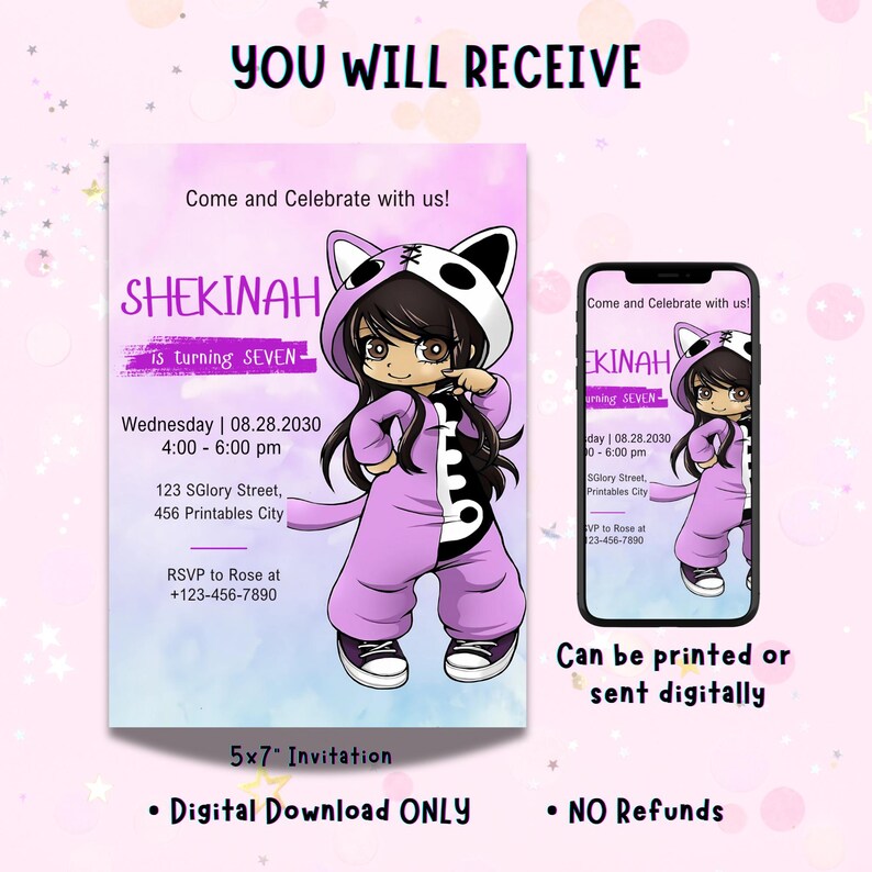 Aphmau Birthday Invitation Printable Kids Invitation Canva Editable ...