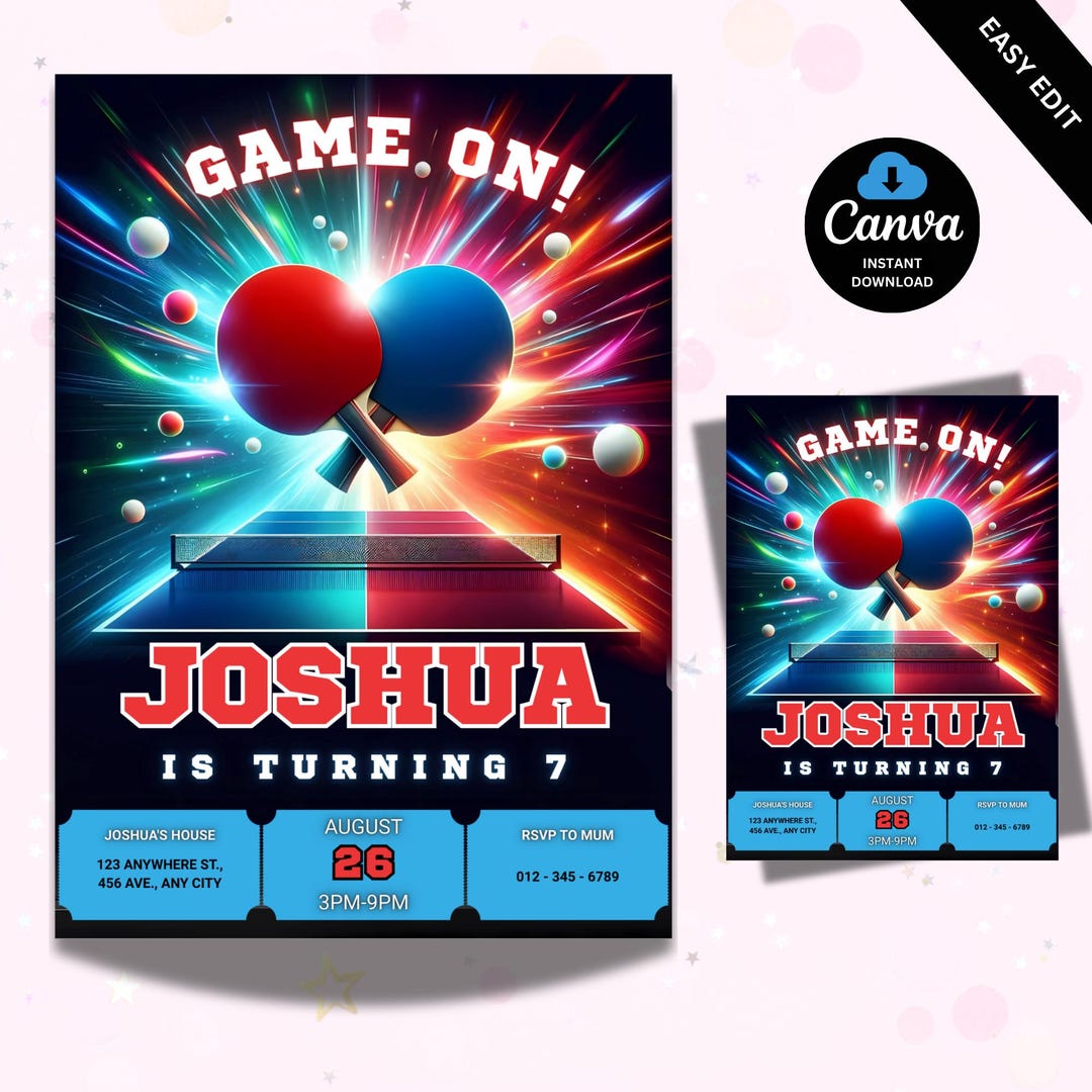 Table Tennis Birthday Invitation, Ping Pong Ticket Invite, Sports ...