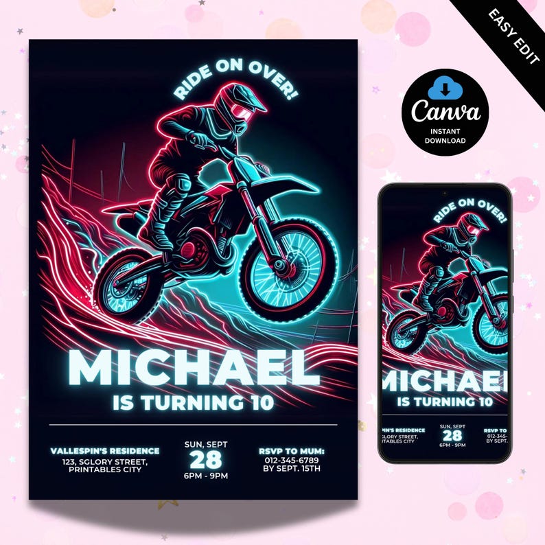 Dirt Bike Birthday Invitation, Motocross Racing Template, Dirt Bike ...