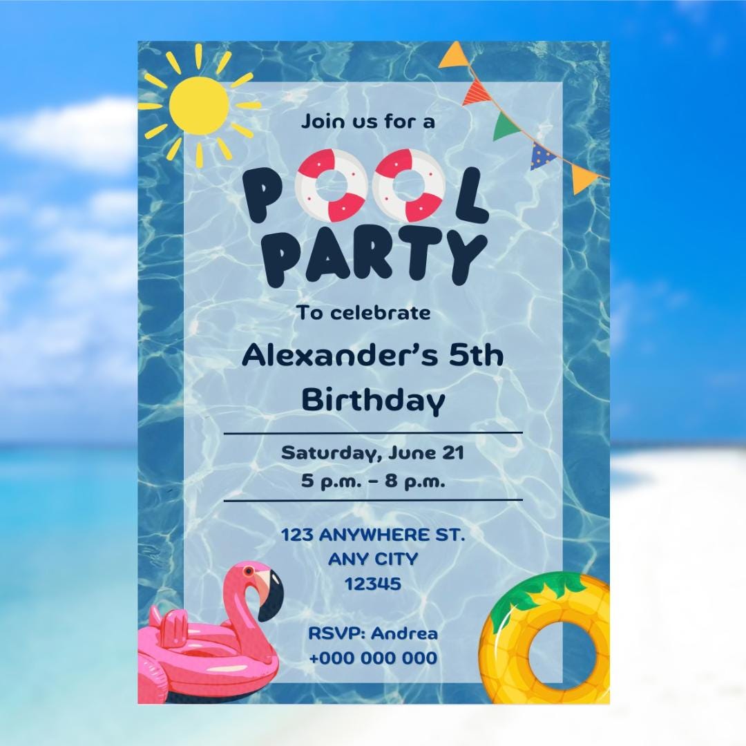 Editable Pool Party Invitation, Text Invitation, Summer Birthday Party ...