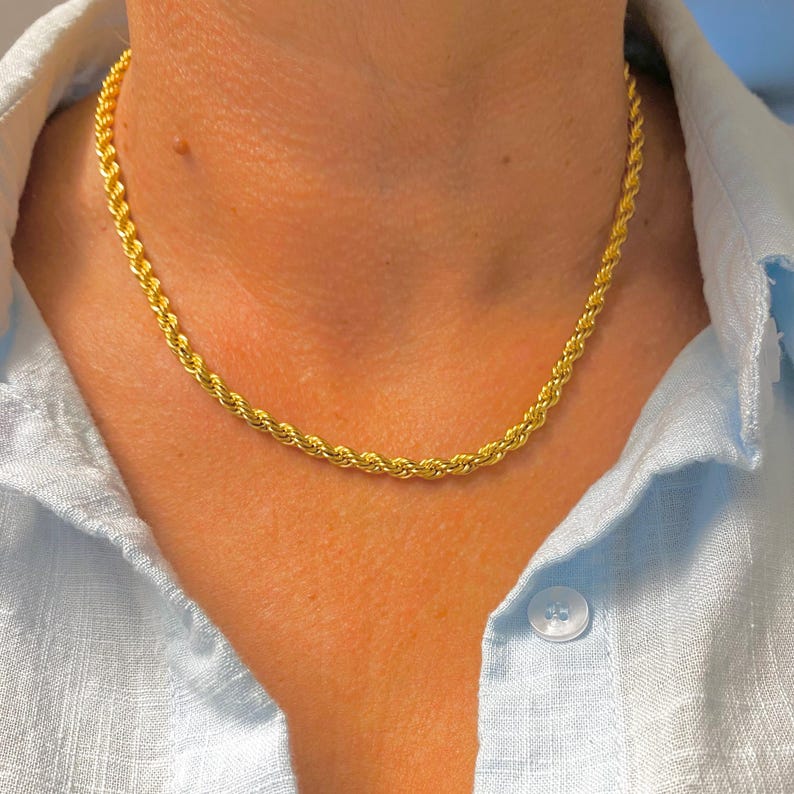 Twisted Rope Chain Necklace 18K Gold Plated - Etsy