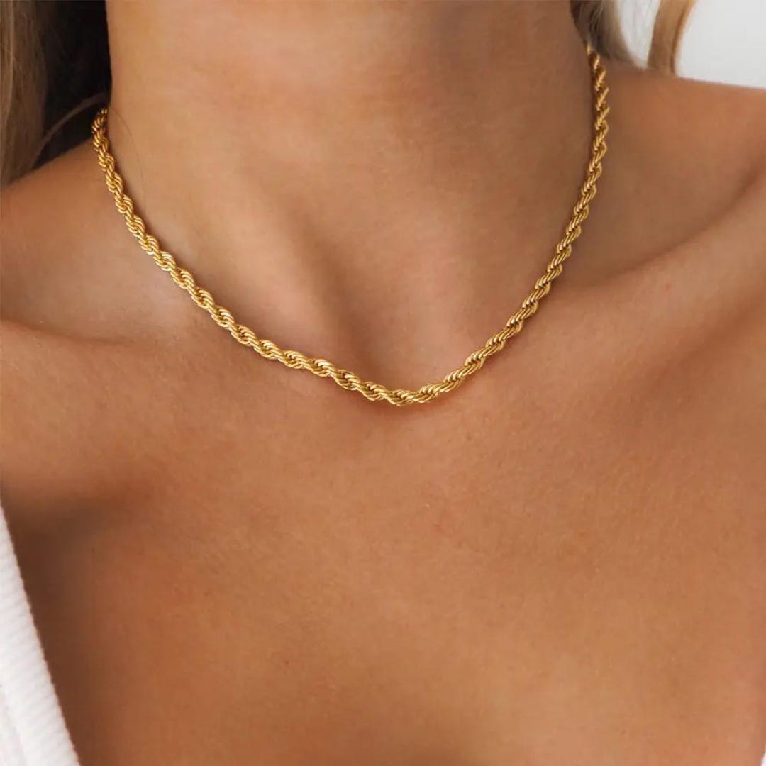 Twisted Rope Chain Necklace 18K Gold Plated - Etsy