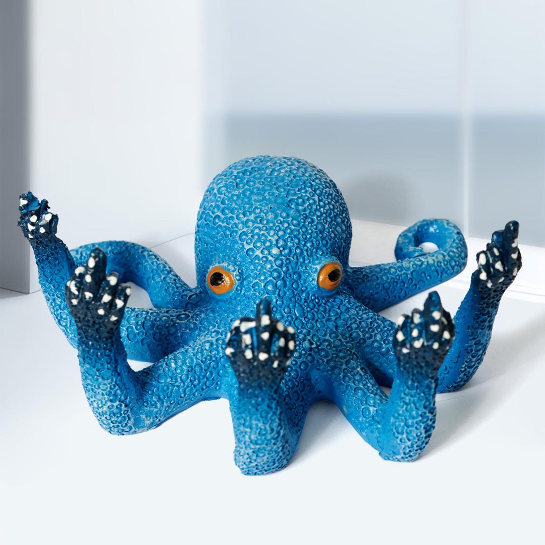 Funny Middle Finger Blue Octopus, Original Creative Desktop Table ...