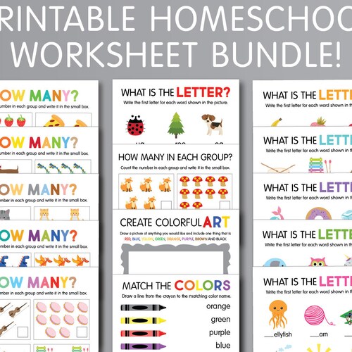 PRINTABLE School at Home Worksheets Kindergarten Lessons - Etsy